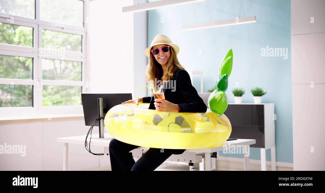 Funny Summer Vacation In Office. Employee Holiday Stock Photo - Alamy
