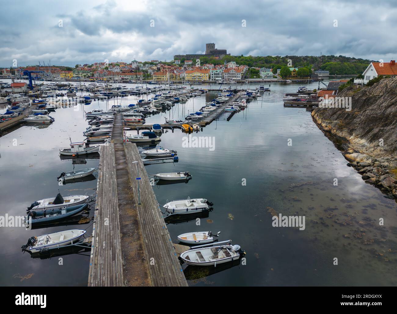Marstrand, Sweden - May 22, 2023: The port and a view at the castle of ...