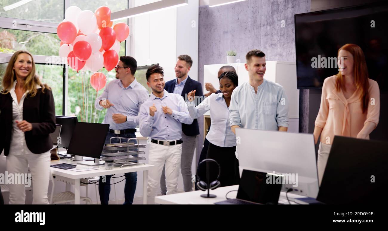 Happy Business Teamwork In Office. Job Success And Celebration Party ...