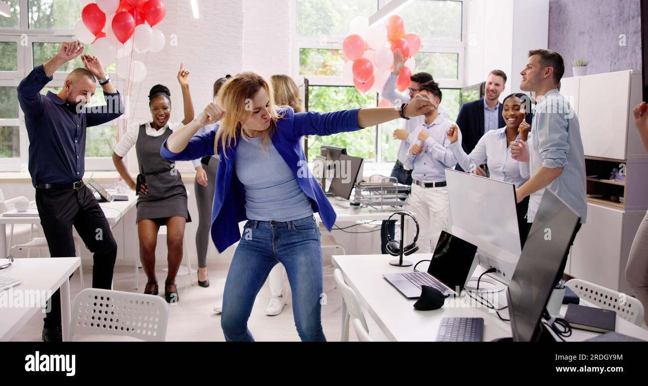 Fun Corporate Workplace. Job Success And Excited Staff Stock Photo - Alamy