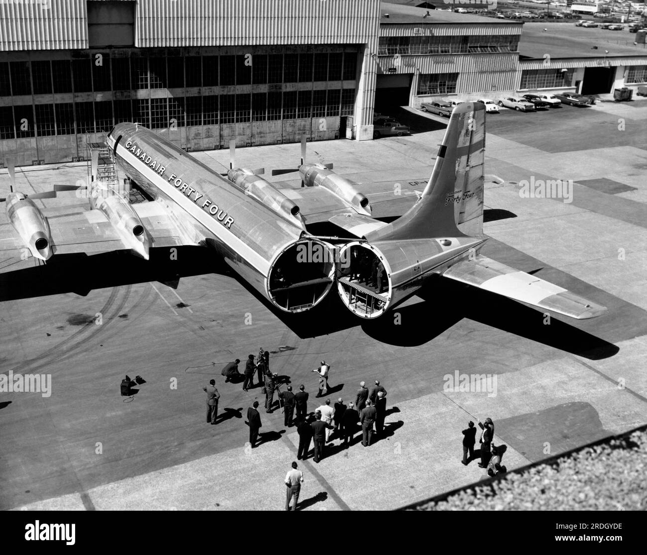 Montreal, Canada: May 1, 1961 A Canadair CL-44 swing-tail turboprop ...
