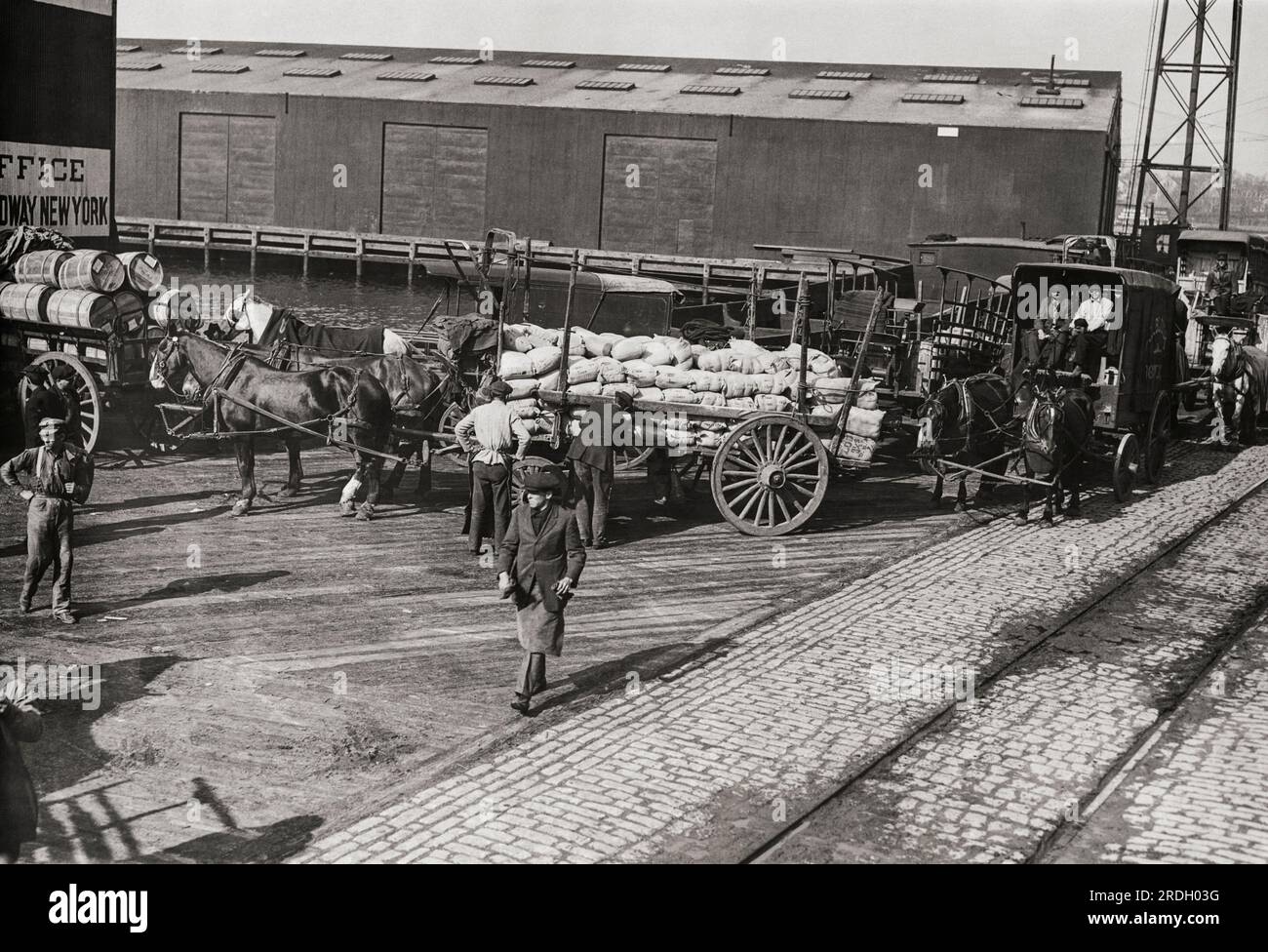 New York, New York: c. 1915 Wagons in line to load the first of John D ...