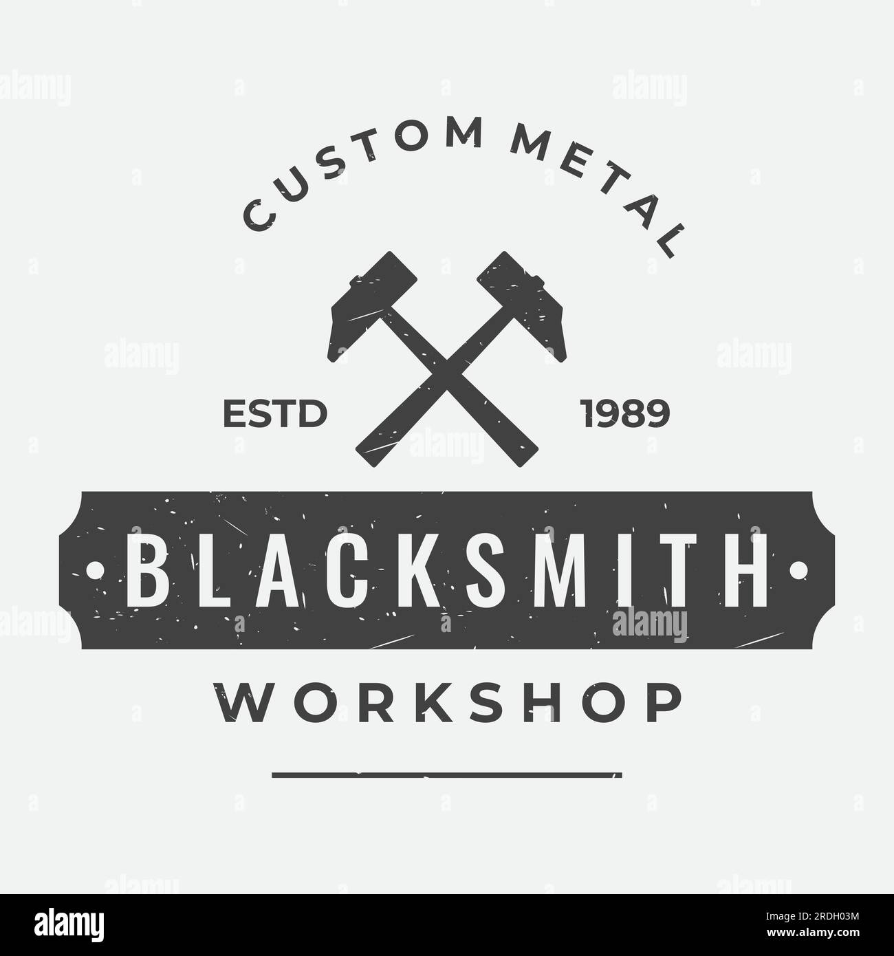 Antique blacksmith anvil work. With hammer and horseshoe isolated background.Logo for industry ...