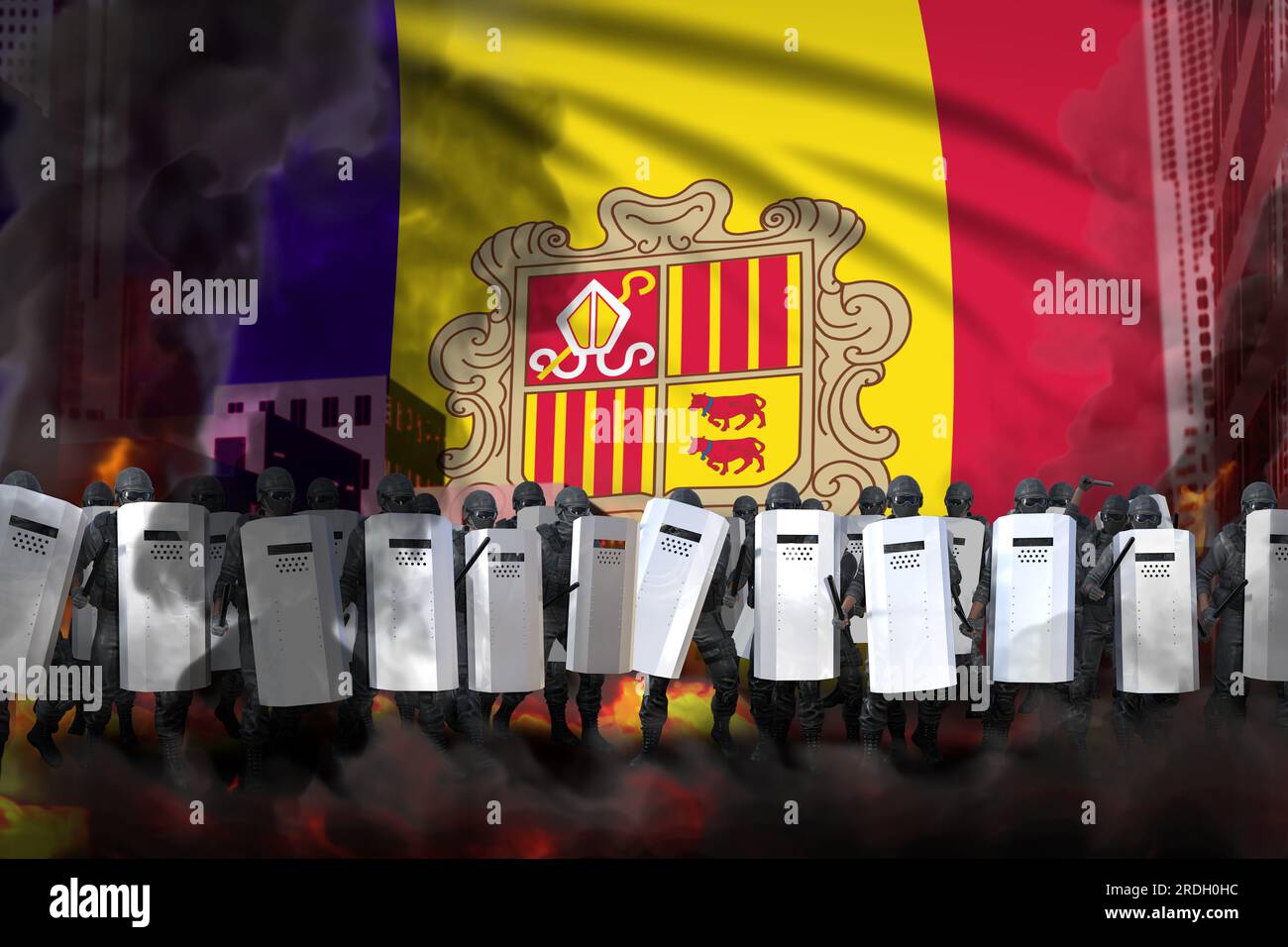 Andorra police squad on city street are protecting order against ...