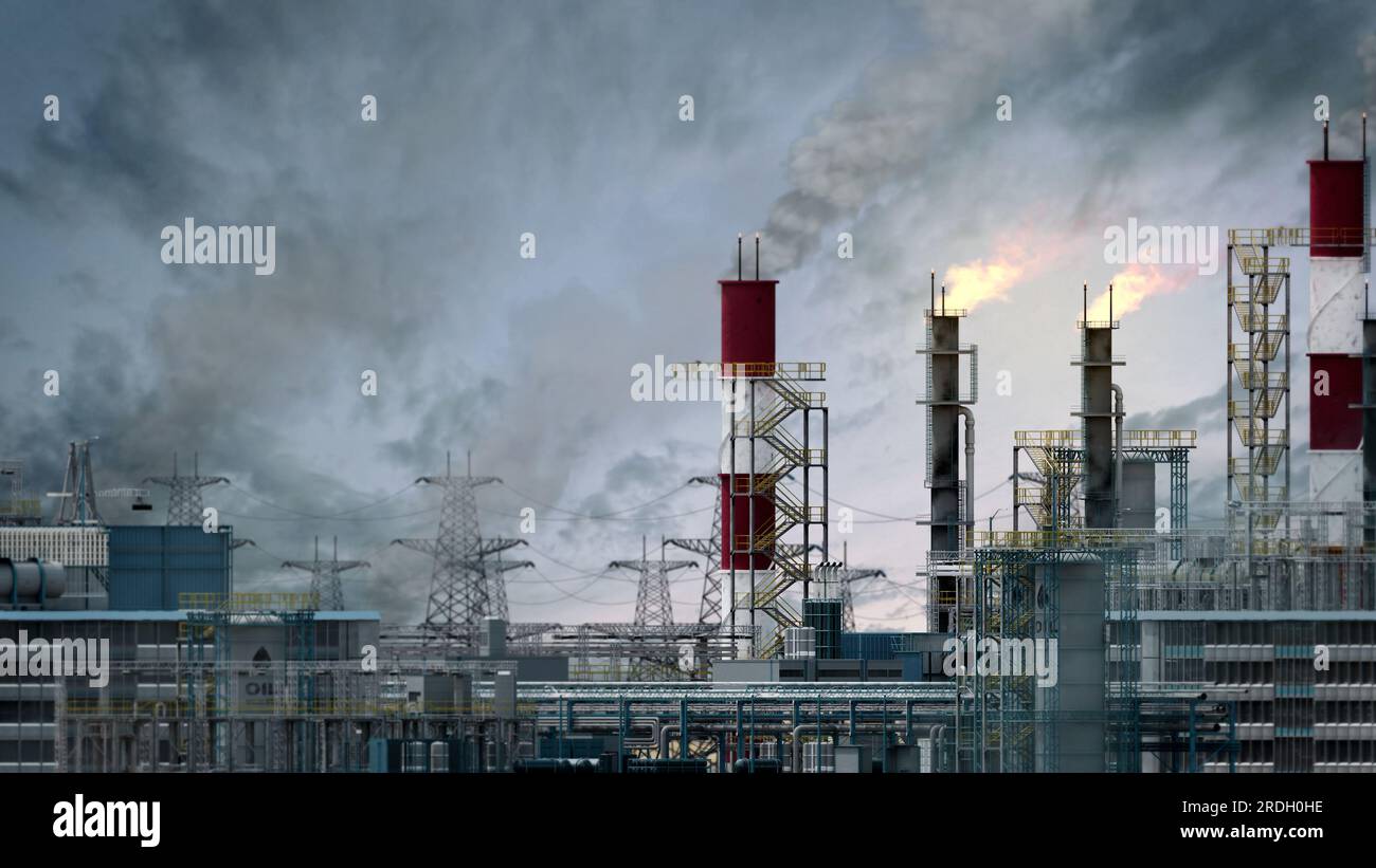 rock-oil thermal electrical power station facility background, fictive ...
