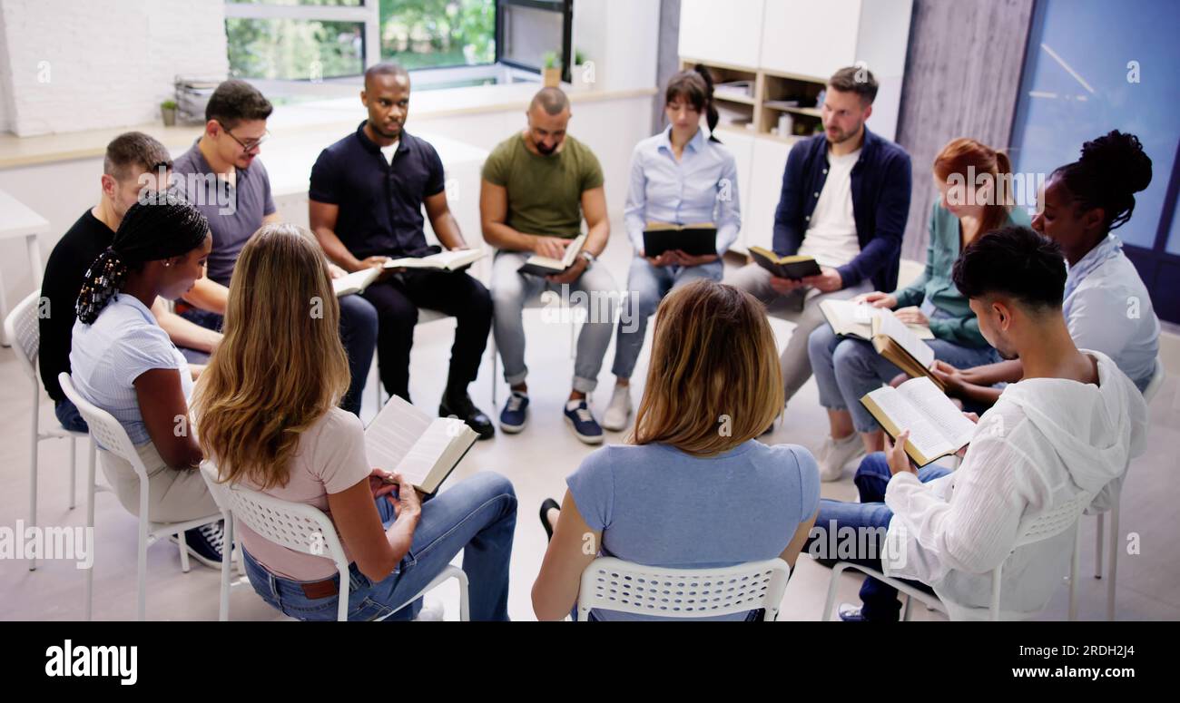 Diverse Group Reading And Studying Bible. People In Circle Stock Photo ...