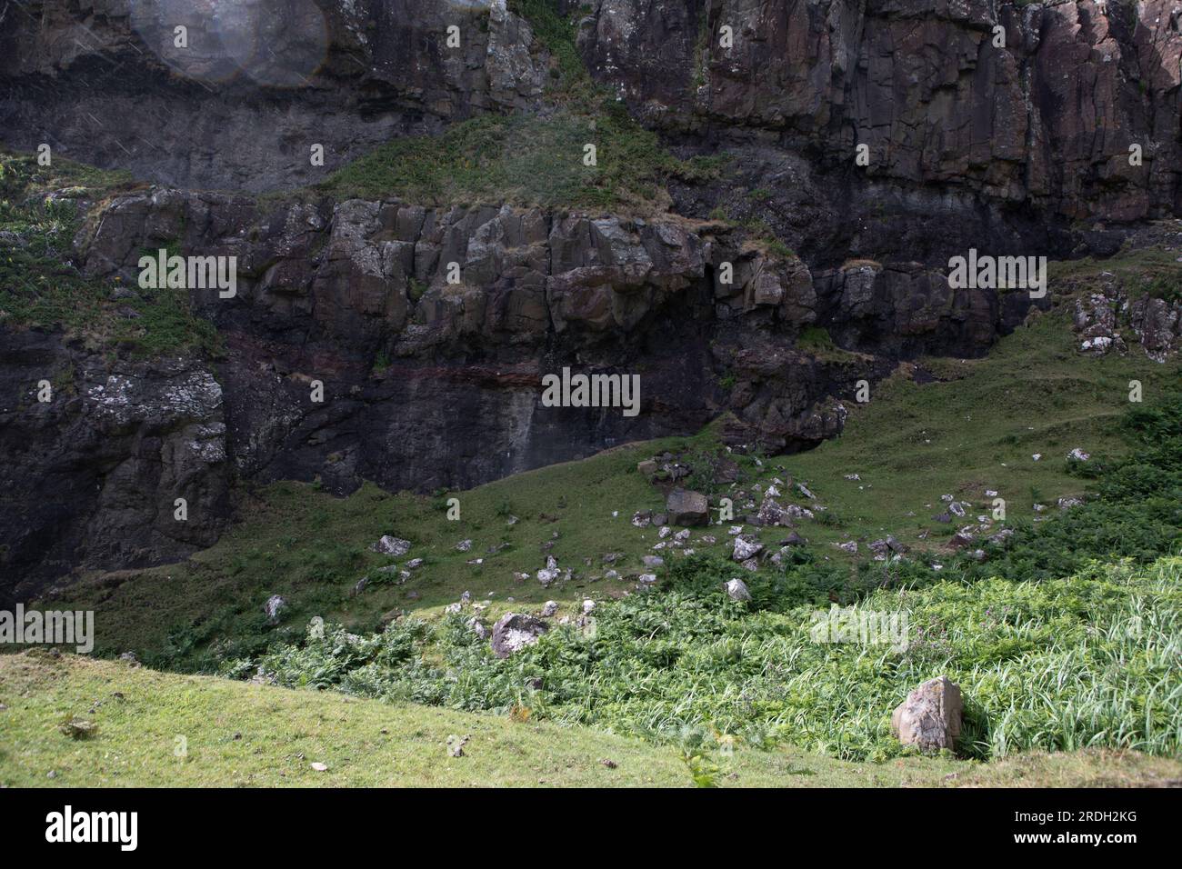 Rock strata showing ancient lava flows at Port Haunn, Isle of Mull ...
