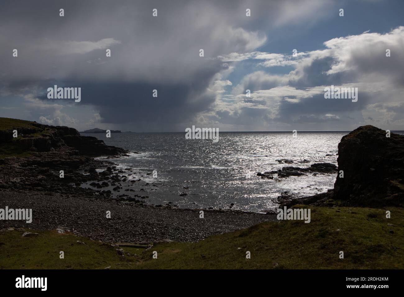 Port Haunn Beach, Mull, with the Treshnish Isles in the background and ...