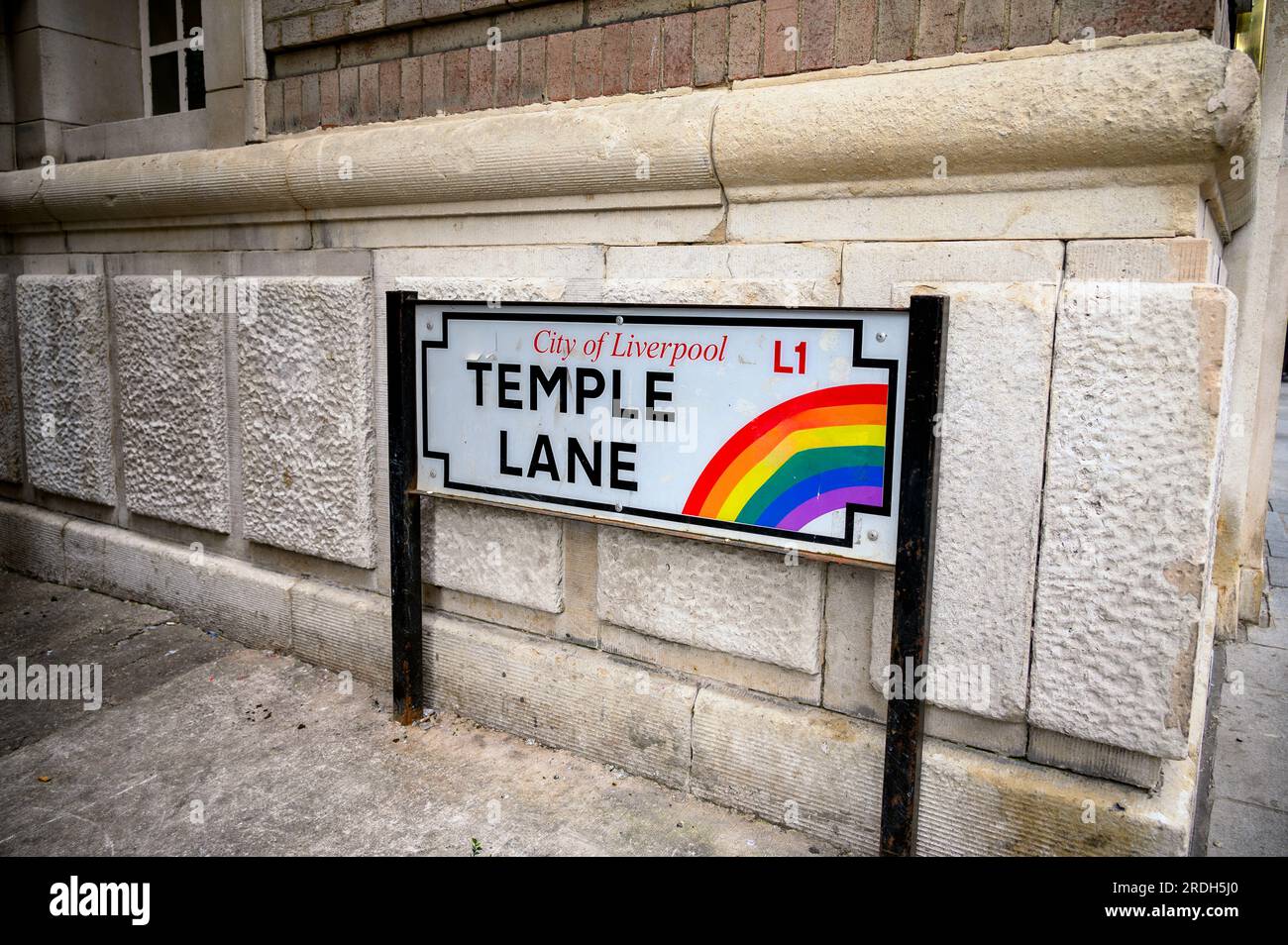 Signboard of Temple Lane for tourists information with colorful rainbow ...