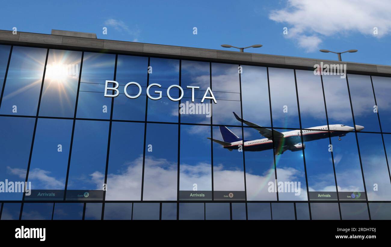 Aircraft landing at Bogota, Colombia 3D rendering illustration. Arrival ...