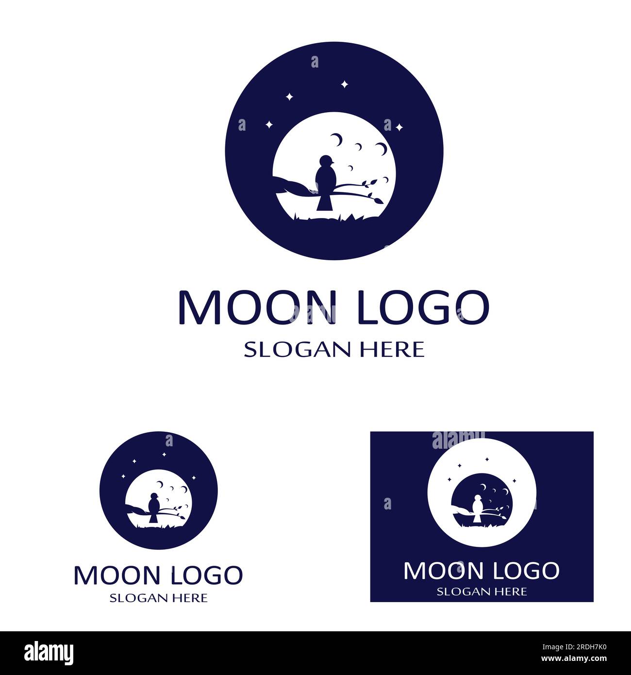 full moon and half moon logo, with logo vector icon concept design and ...
