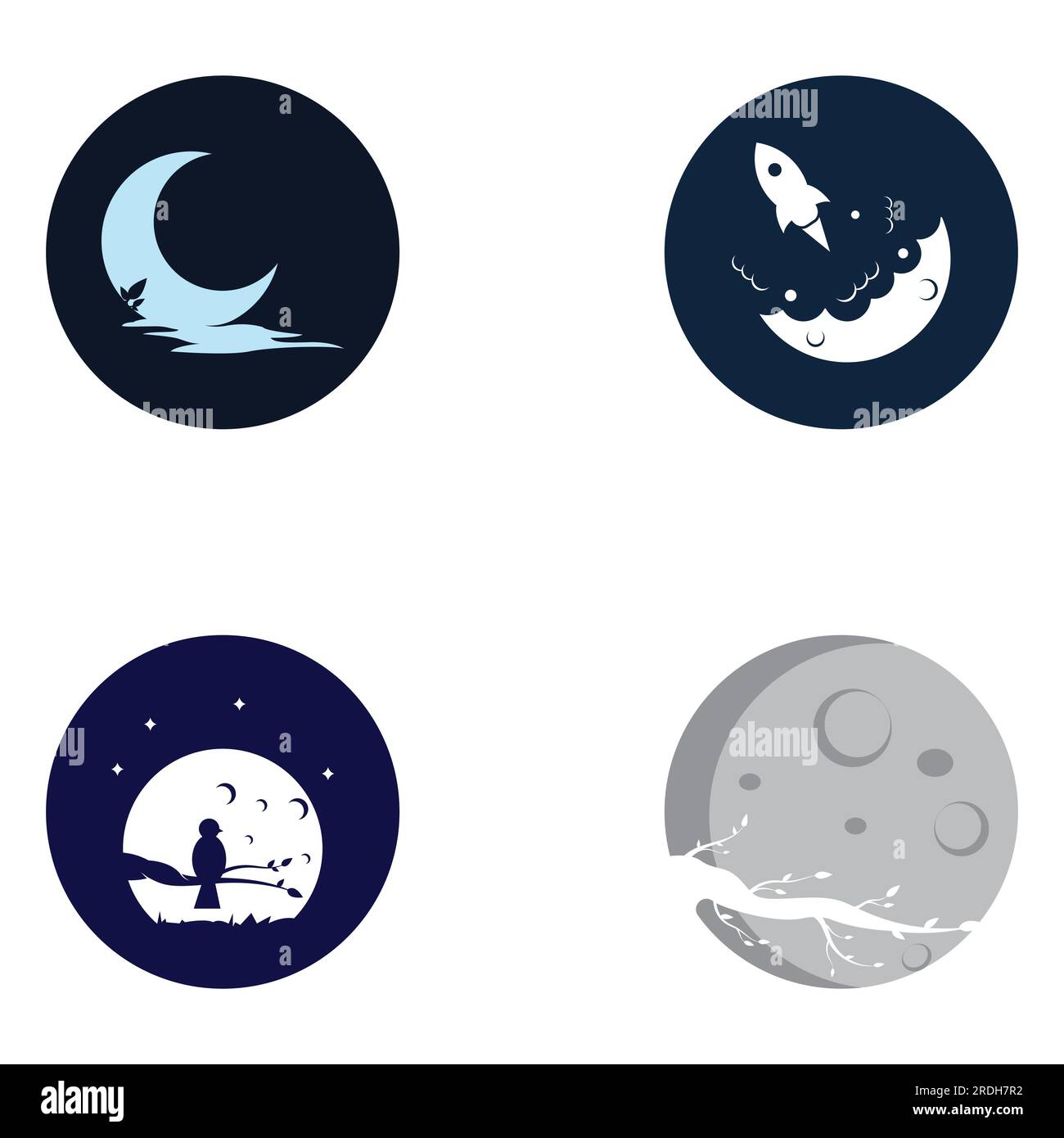 full moon and half moon logo, with logo vector icon concept design and ...