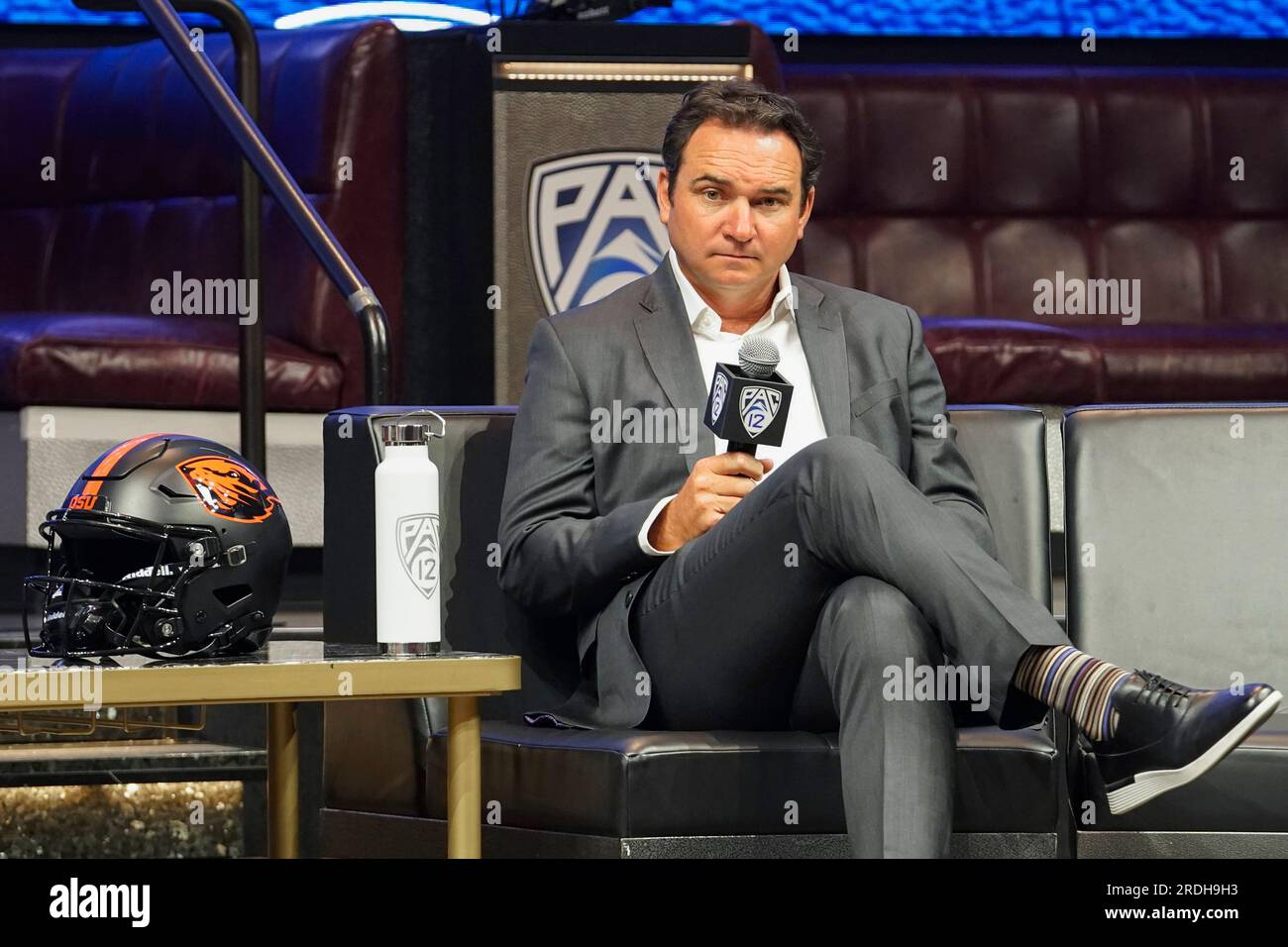 Oregon State head coach Jonathan Smith answers questions at the NCAA ...