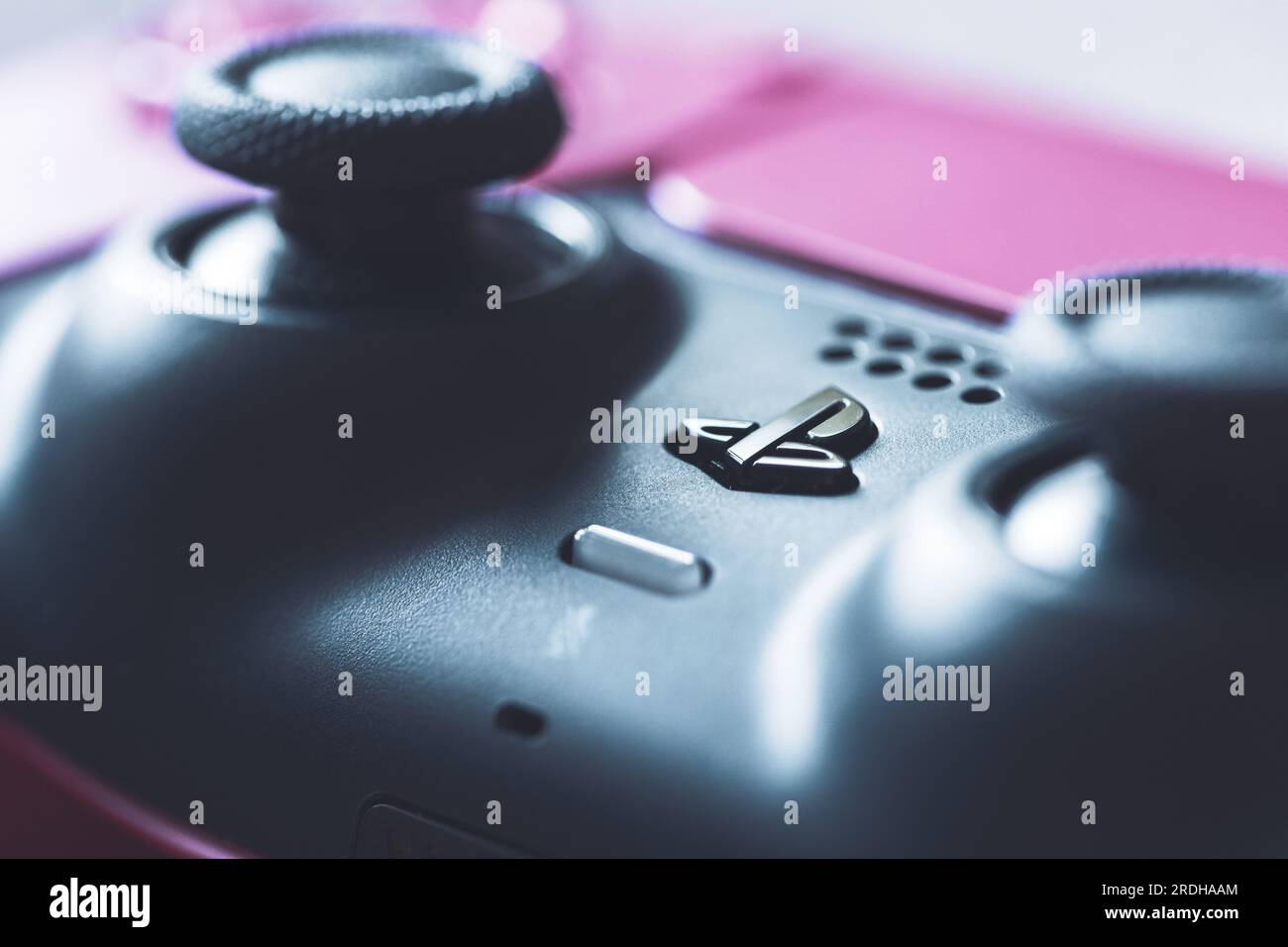 Brecht, Belgium - 14 july 2023: A close up portrait of the playstation ...