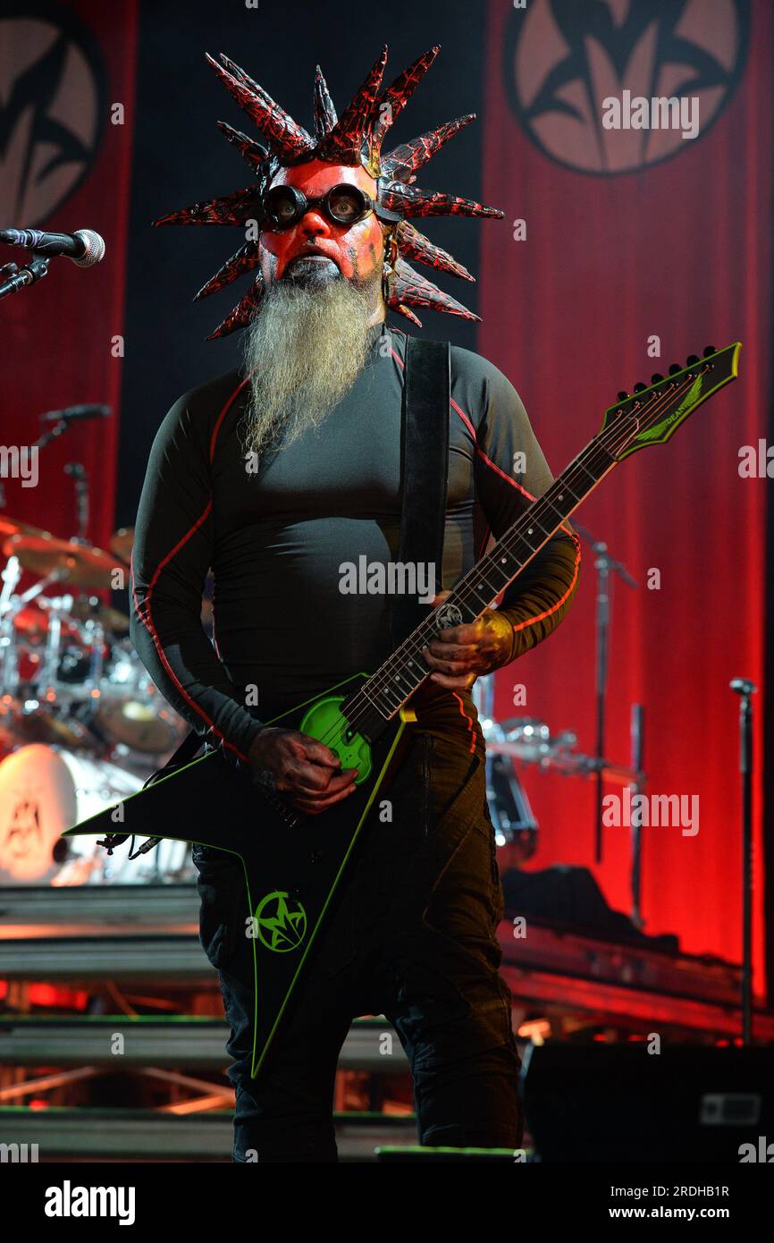 West Palm Beach, FL, USA. 20th July, 2023. Greg Tribbett of Mudvayne ...