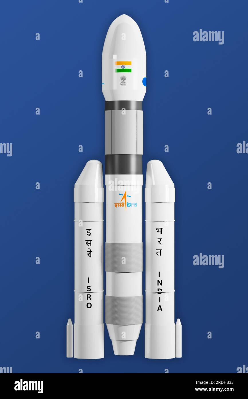 PUNE, INDIA, 15TH JULY 2023 Chandrayaan 3 on moon with blue background ...