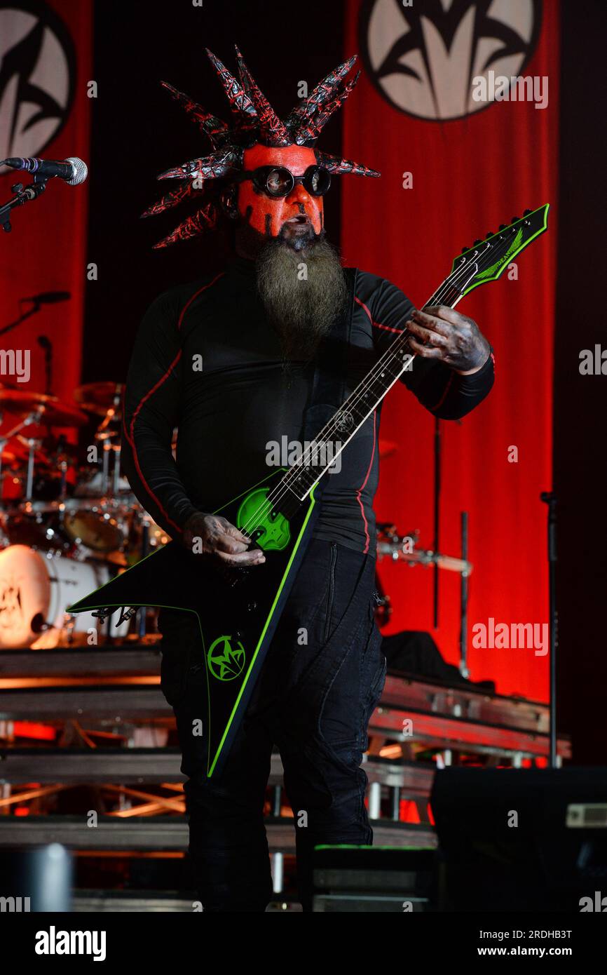 West Palm Beach, FL, USA. 20th July, 2023. Greg Tribbett of Mudvayne ...