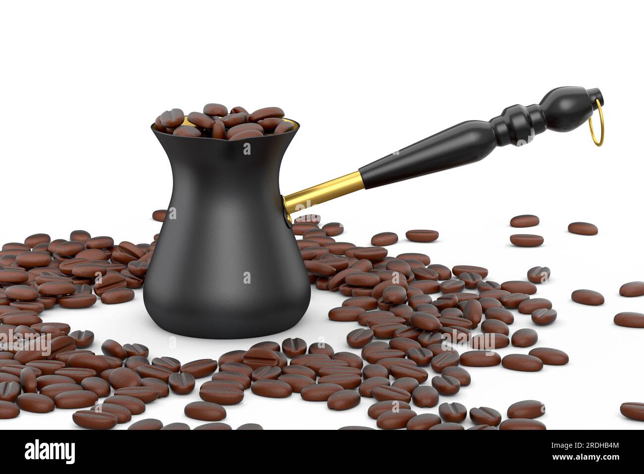 Turkish coffee cooked in sand or maker cezve with coffee bean on white ...