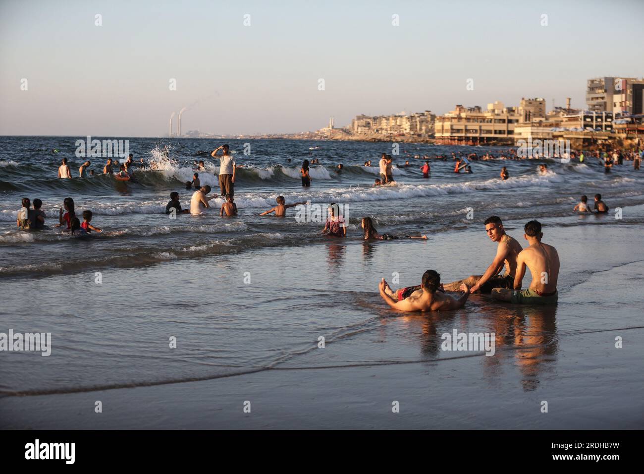 Gaza City, Palestinian Territories. 21st July, 2023. Palestinians swim ...