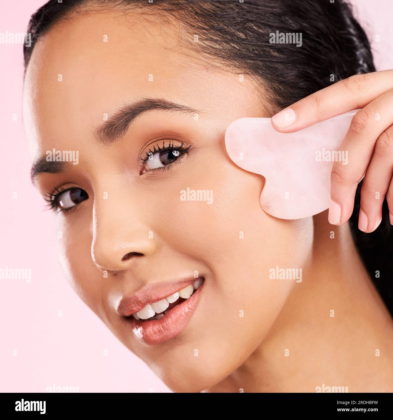 Natural beauty, face massage and woman with a gua sha, skin glow and ...