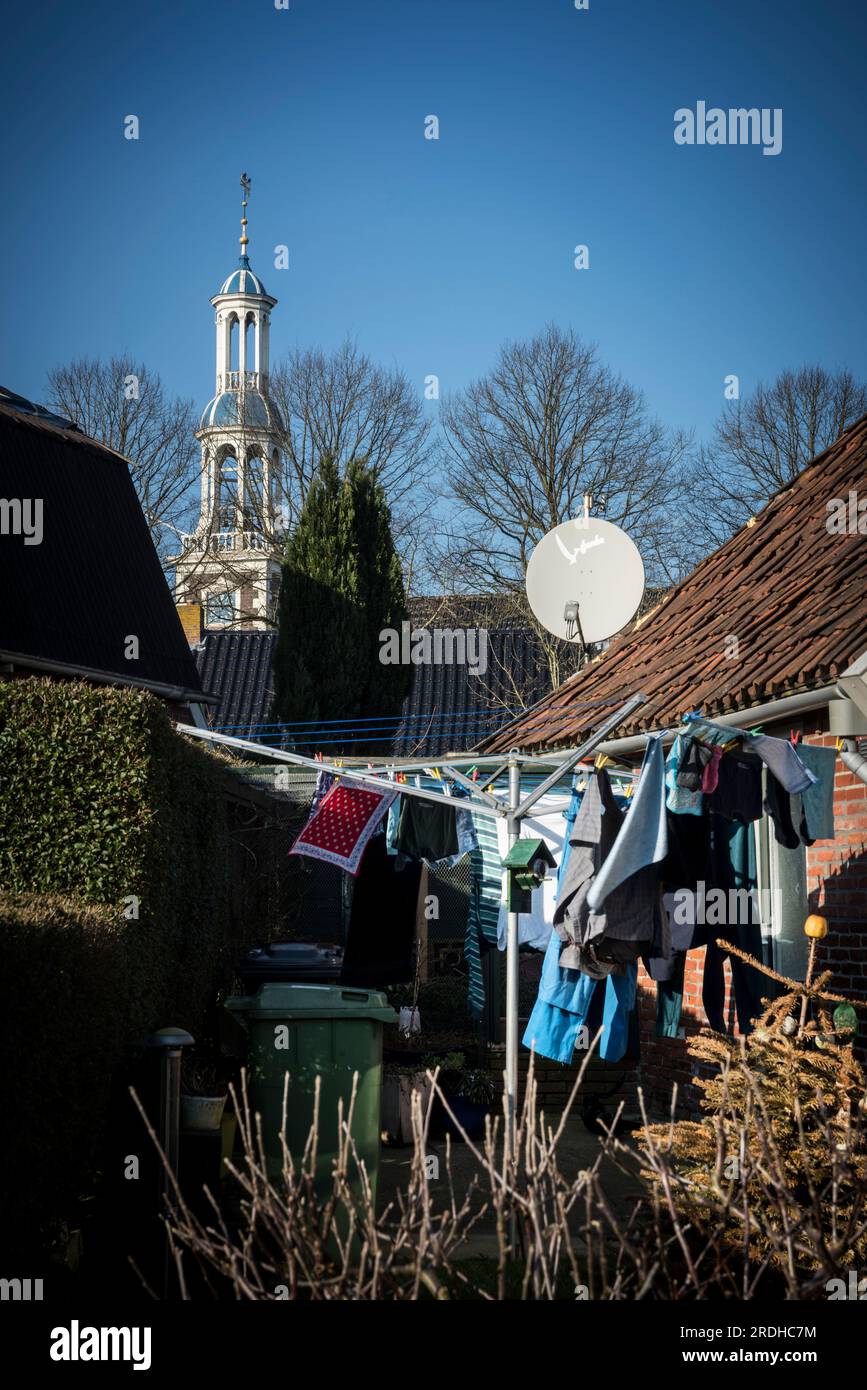 The laundry hangs to dry in the Groningen village of Spijk Stock Photo ...