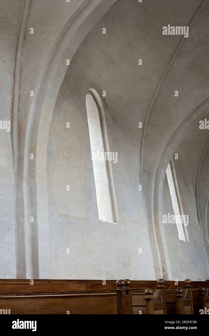 Interior of a late Romanesque church with Romano-Gothic windows Stock ...