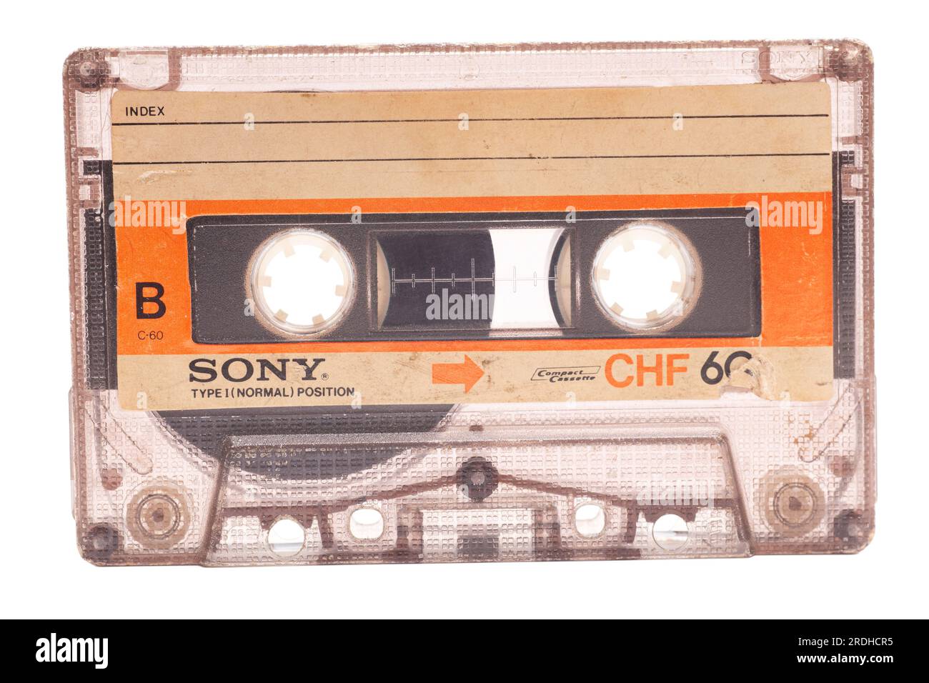 Audio cassette tape SONY CHF60, side B, isolated on white background ...