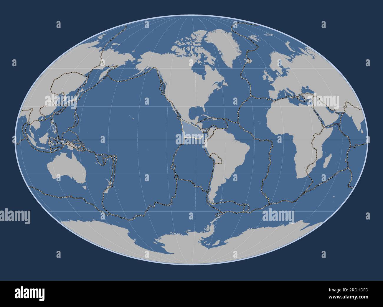 Shape of the Cocos tectonic plate on the solid contour map in the Fahey ...