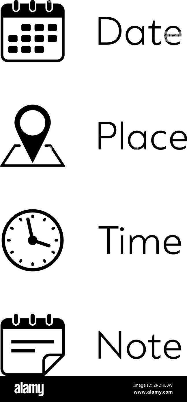 Date, Place, Time and Note icons for business card or web design Stock Vector Image & Art - Alamy