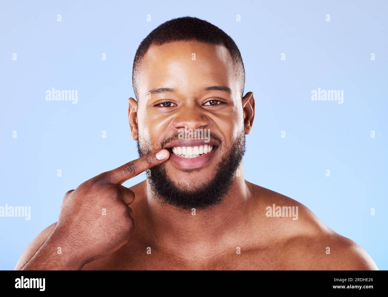 Teeth, dental care and portrait of black man mouth after cleaning or ...