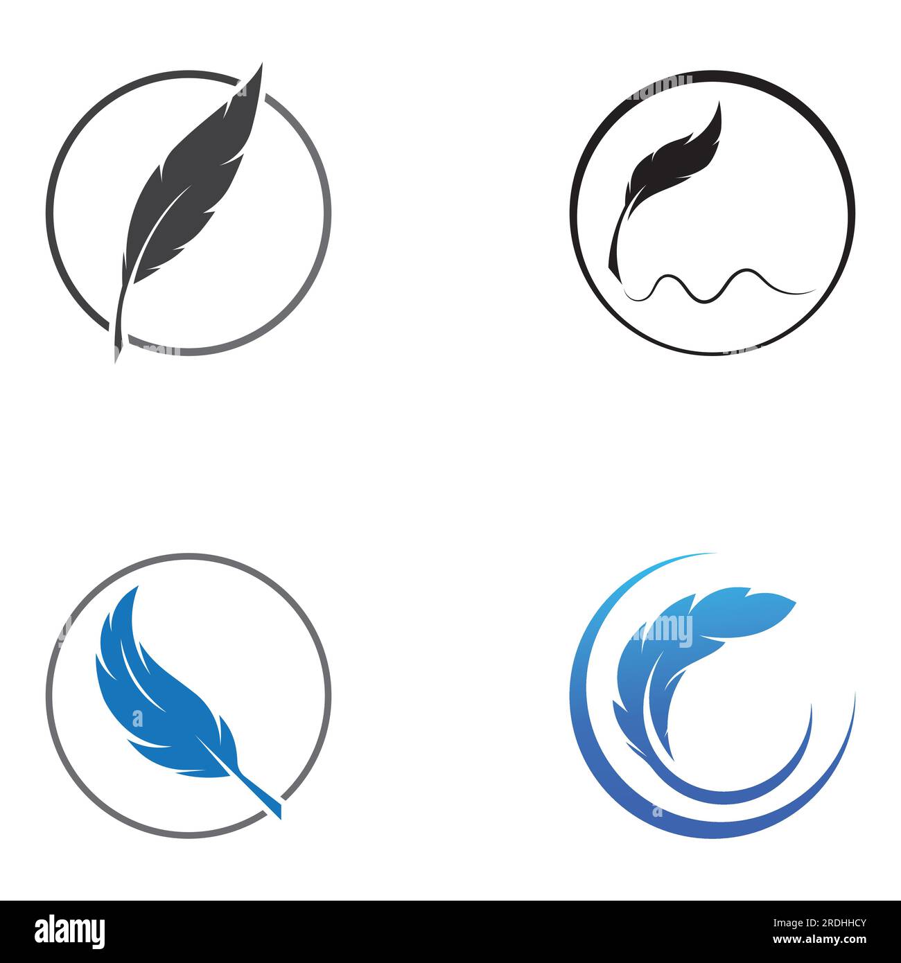 feather logo of fowl breed and pen made of feather using vector icon ...