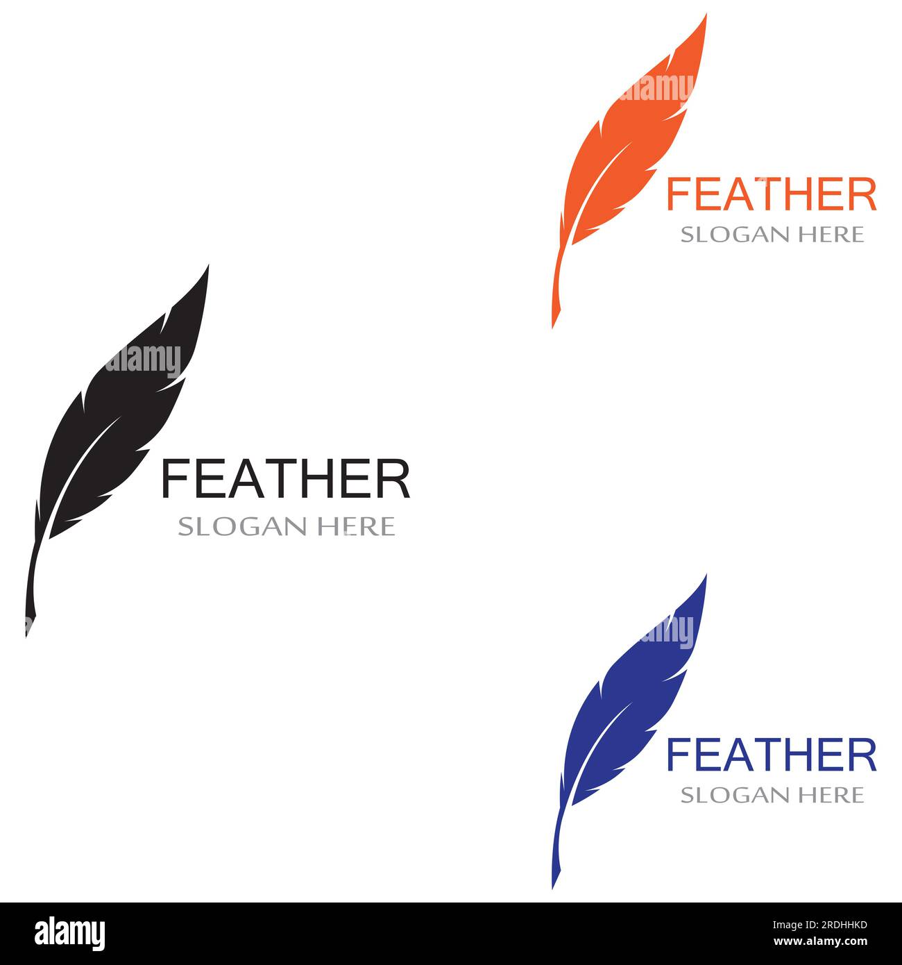 feather logo of fowl breed and pen made of feather using vector icon ...