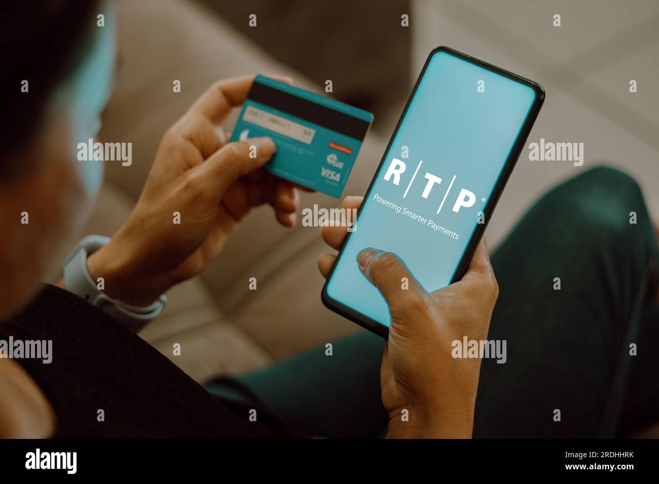 In this photo illustration, the Real Time Payments (RTP) logo seen ...