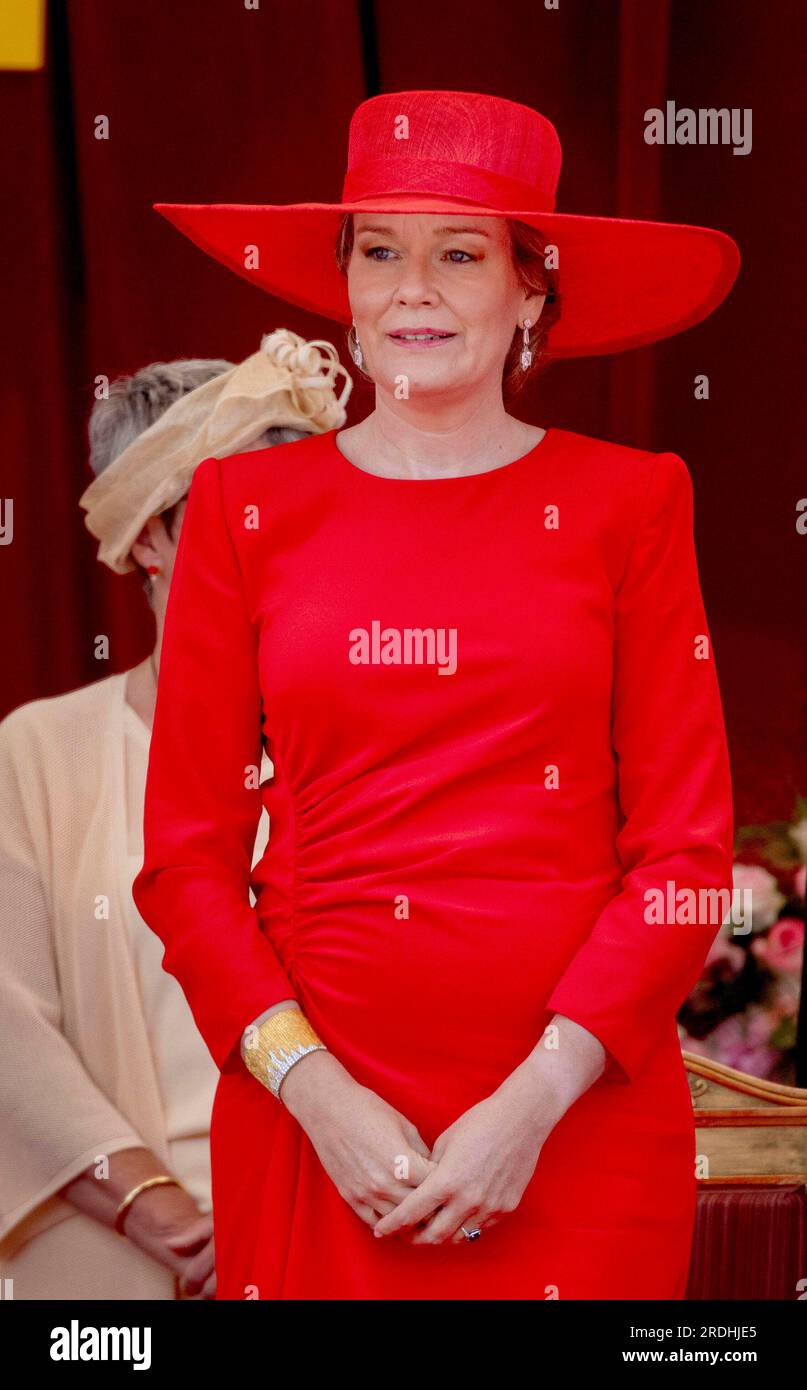 Brussel, Belgien. 21st July, 2023. Queen Mathilde of Belgium at the Paleizenplein in Brussel, on ...