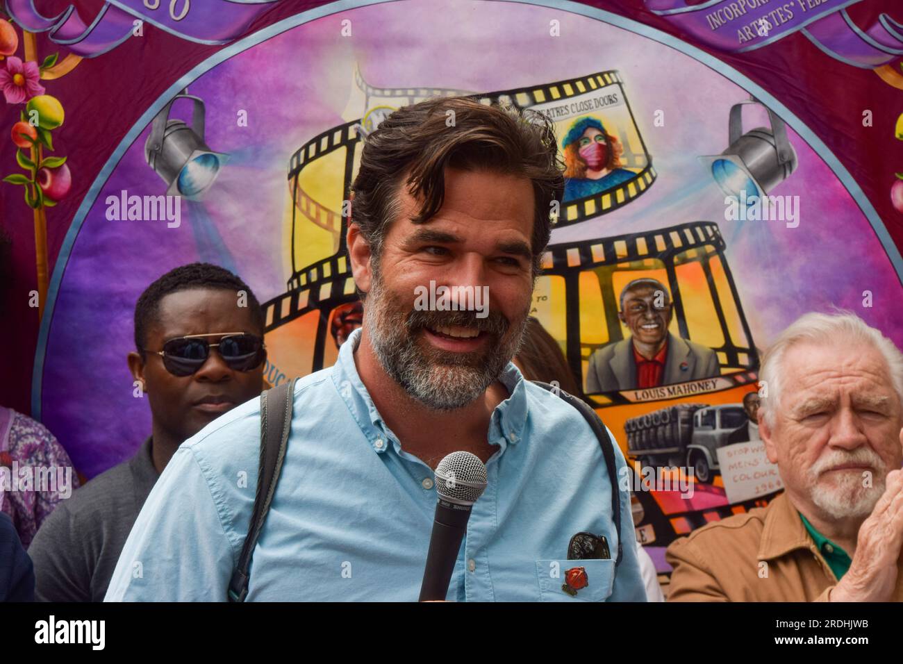 London, UK. 21st July 2023. Actor Rob Delaney gives a speech as ...