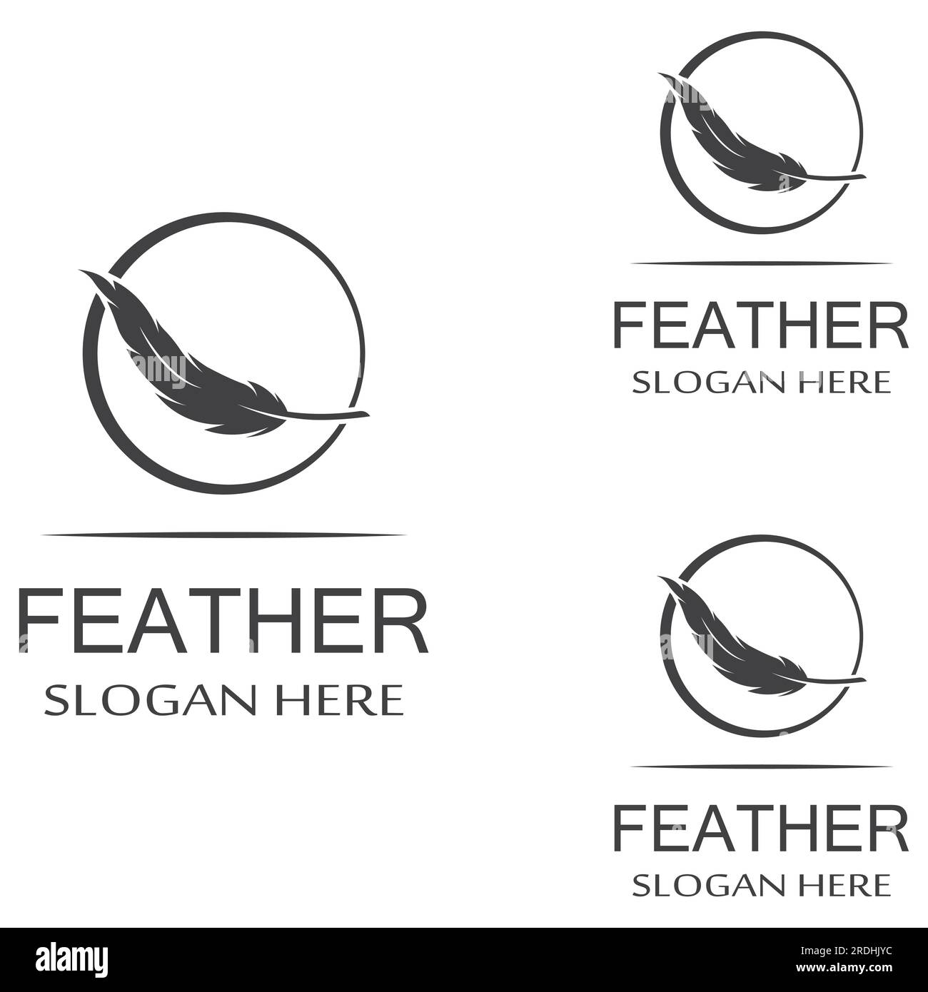 feather logo of fowl breed and pen made of feather using vector icon ...