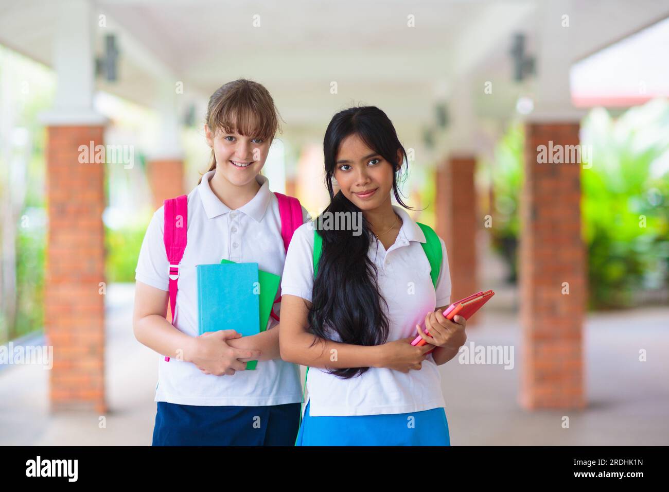 Kids go back to school. Interracial group of children of mixed age on ...
