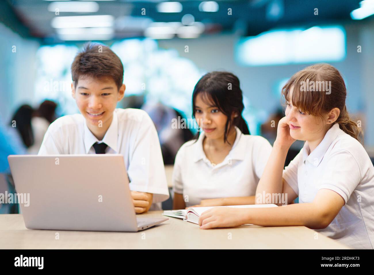 Kids go back to school. Interracial group of children of mixed age on the first day of new ...