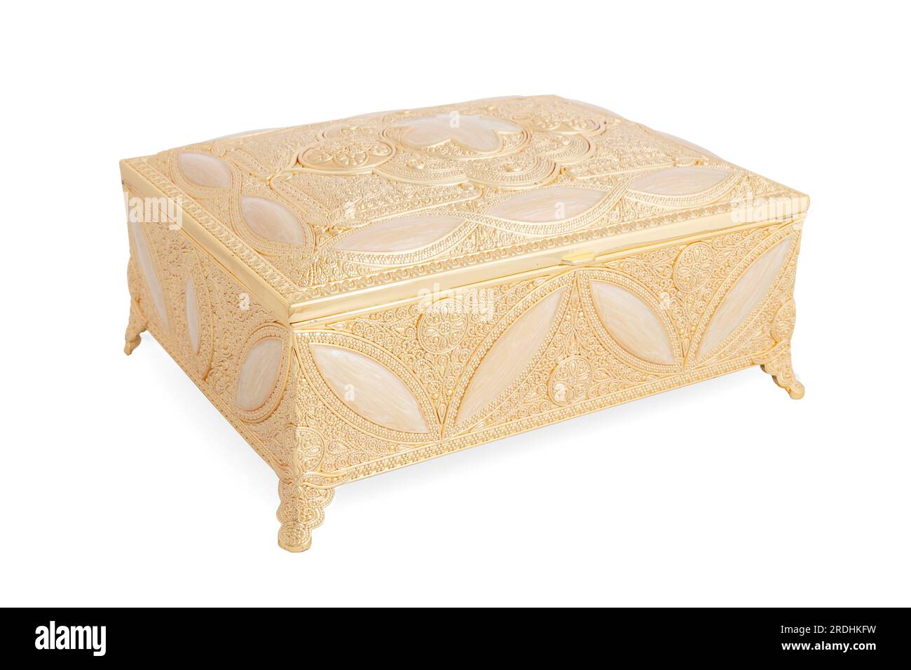 Decorative gold box isolated on white background. Clipping path ...