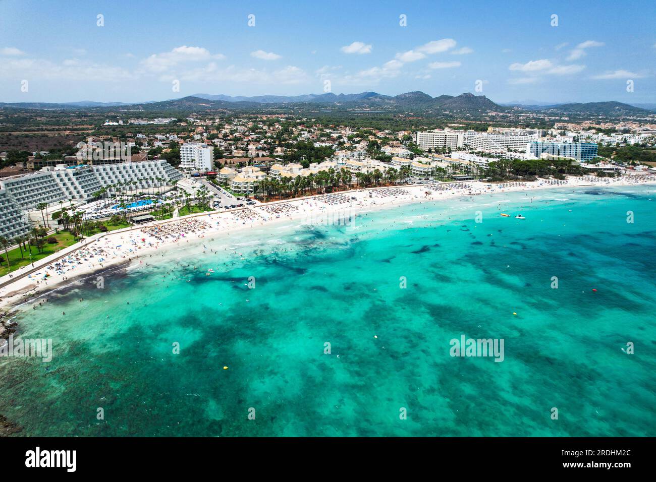 Aerial view of Sa Coma beach in Mallorca Spain on a summer day Stock ...