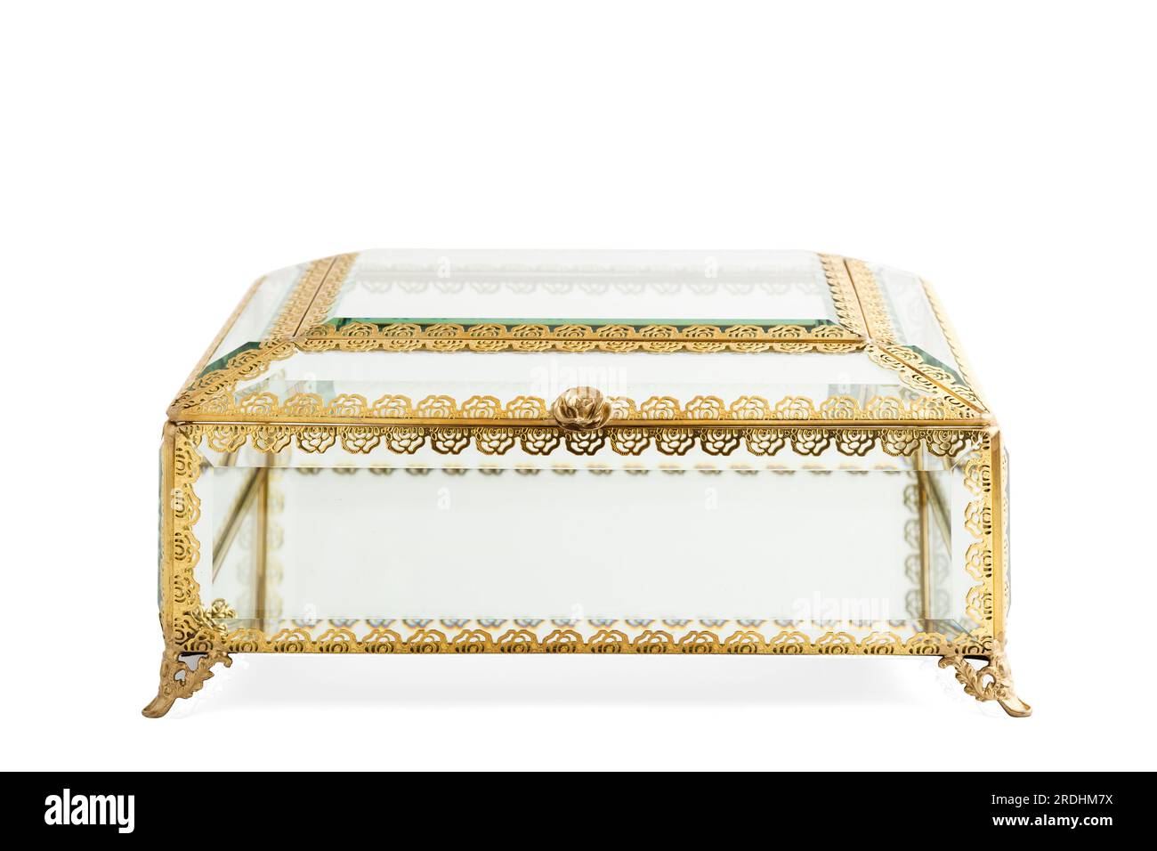 Beautiful decorative glass box isolated on white background with ...