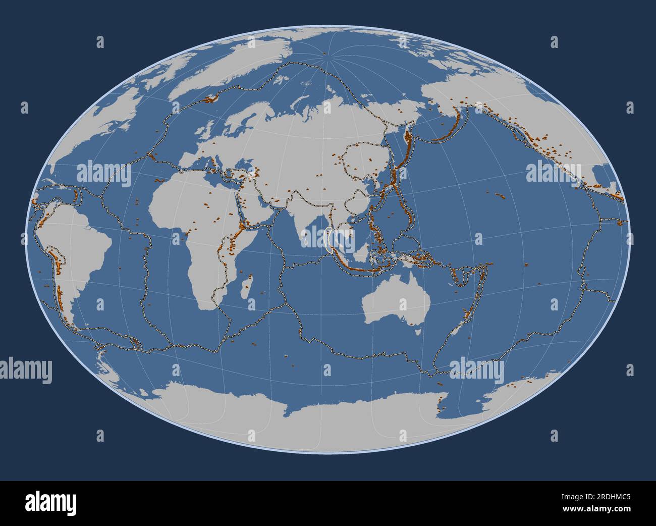 Shape Of The Burma Tectonic Plate On The World Contour Map Map In The Fahey Oblique Projection