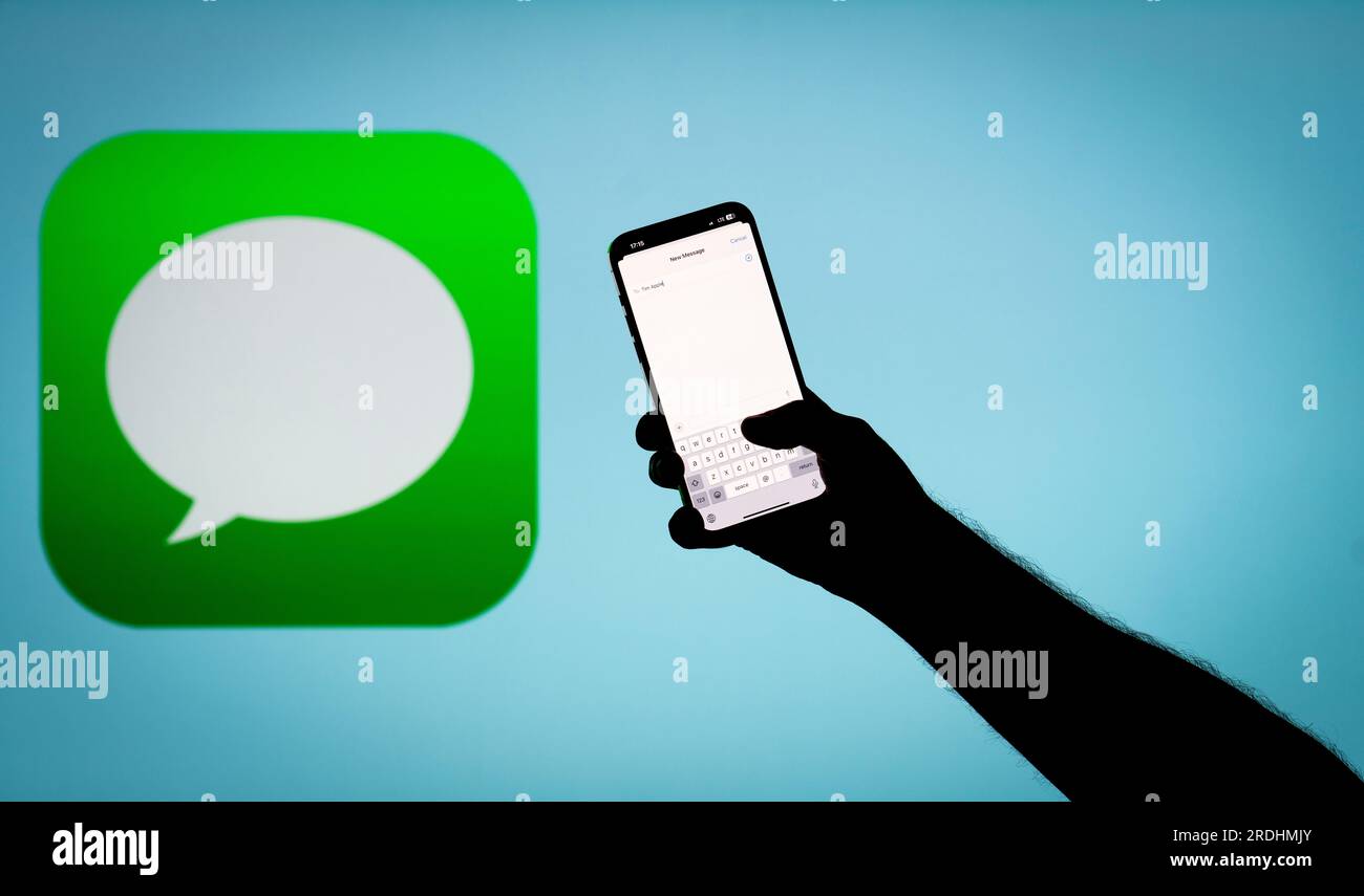 The Apple iMessage app and logo are seen in this photo illustration on ...