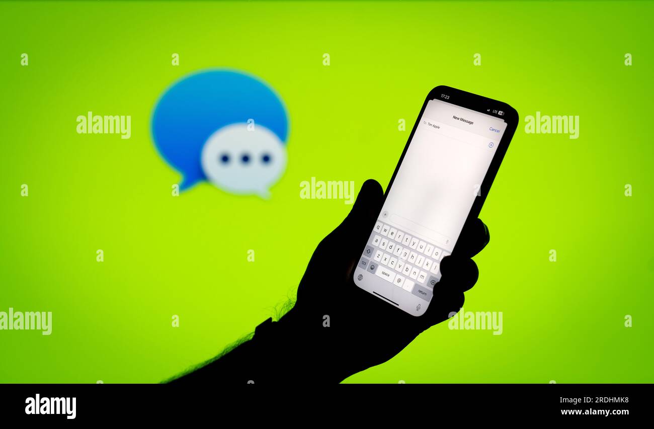 The Apple iMessage app and logo are seen in this photo illustration on ...