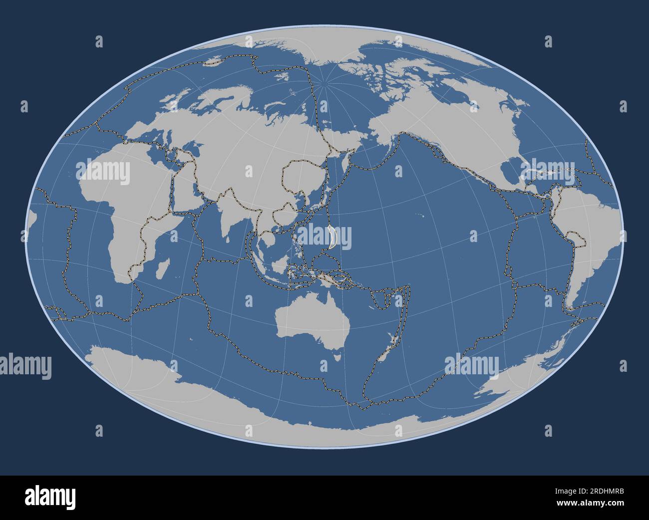 Shape of the Mariana tectonic plate on the world contour map map in the ...