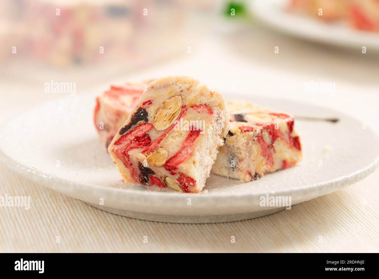 Taiwanese snack snowflake crisp with almond and strawberry Stock Photo ...