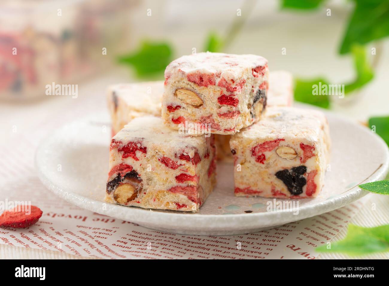 Taiwanese snack snowflake crisp with almond and strawberry Stock Photo ...