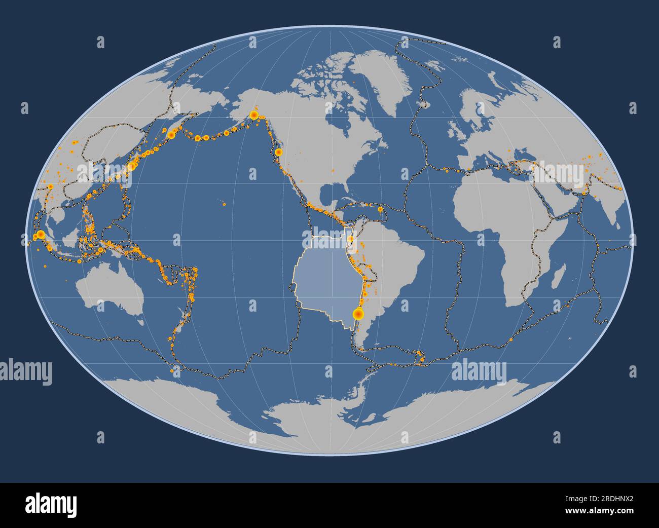 Nazca tectonic plate on the solid contour map in the Fahey projection ...