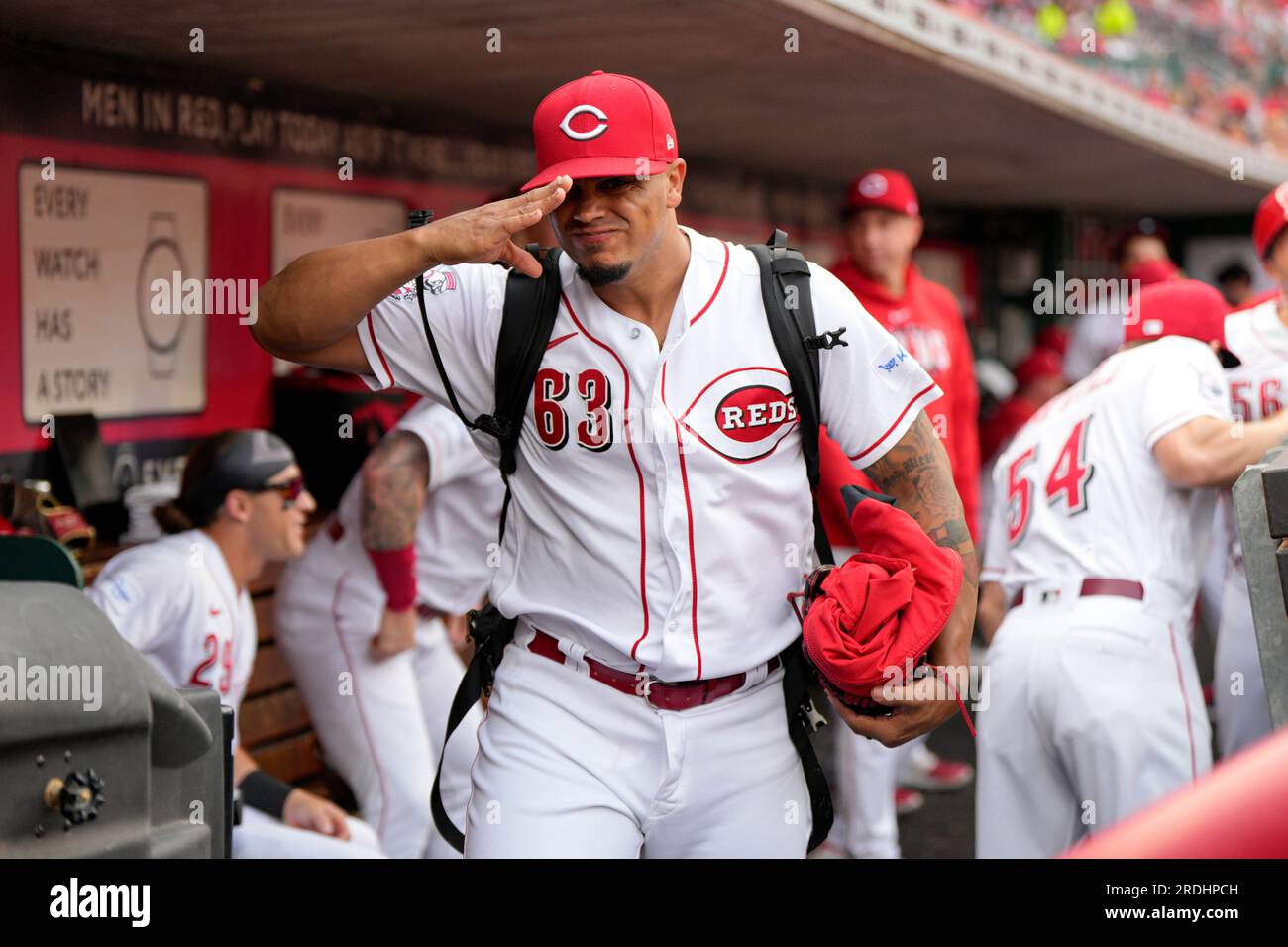 Cincinnati Reds relief pitcher Fernando Cruz (63) walks out of the ...
