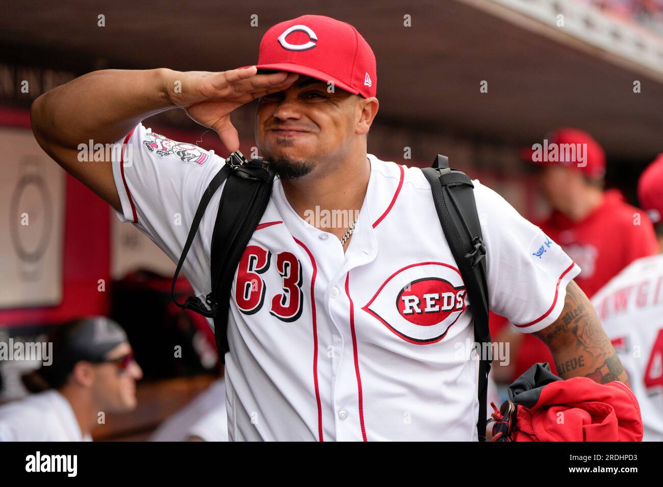Cincinnati Reds relief pitcher Fernando Cruz (63) walks out of the ...
